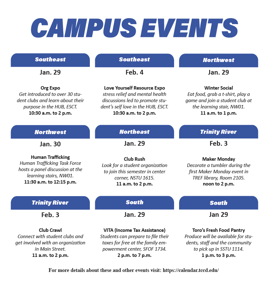 CAMPUS EVENTS FOR WEEK OF JAN. 29 – The Collegian